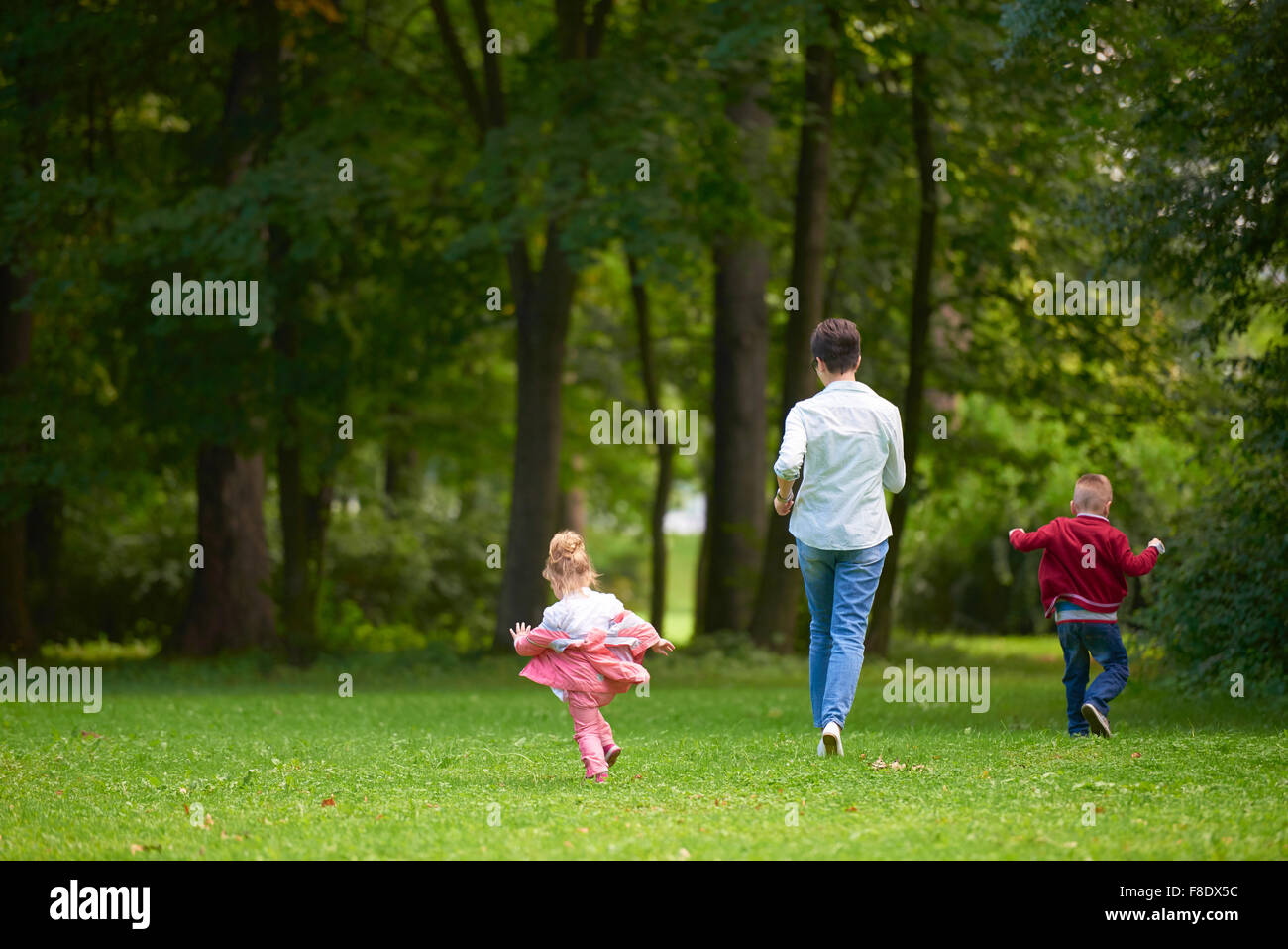 happy family playing together outdoor in park mother with kids running ...