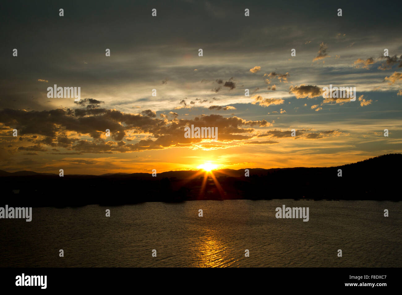 Hauser Lake sunset, Causeway Fishing Access Site, Montana Stock Photo ...