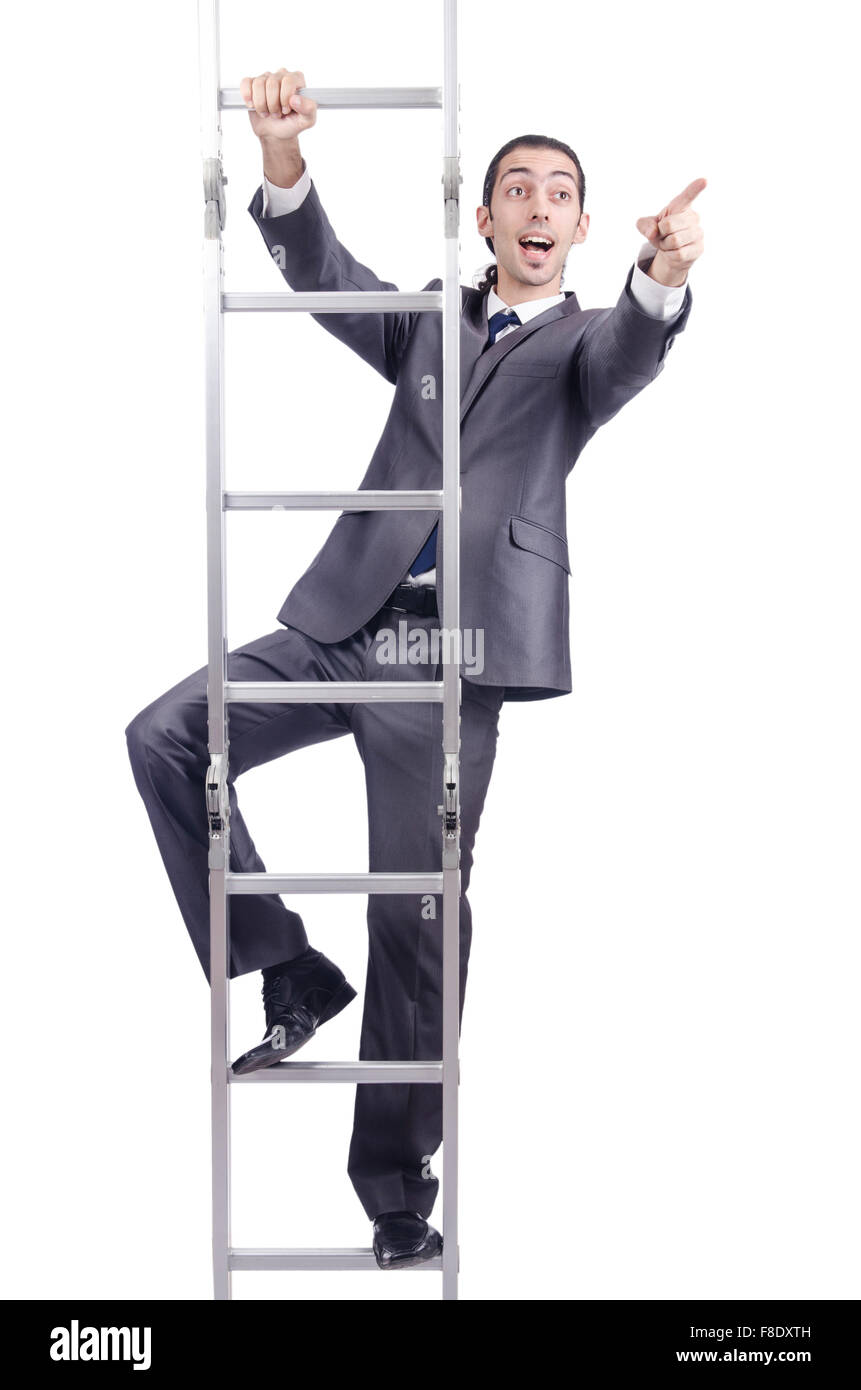 Businessman climbing the ladder isolated on white Stock Photo - Alamy