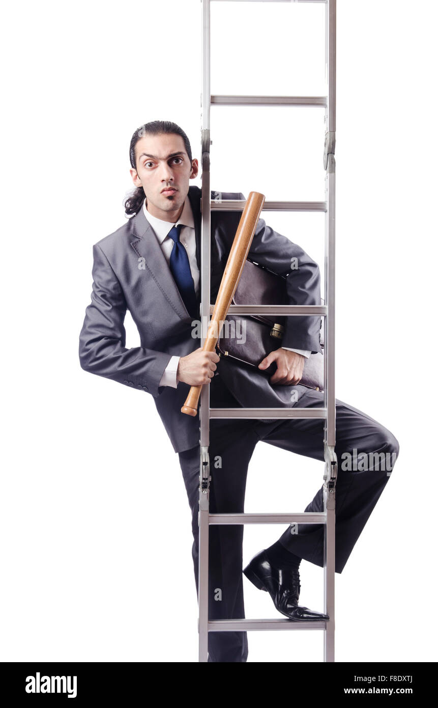 Businessman climbing the ladder isolated on white Stock Photo - Alamy