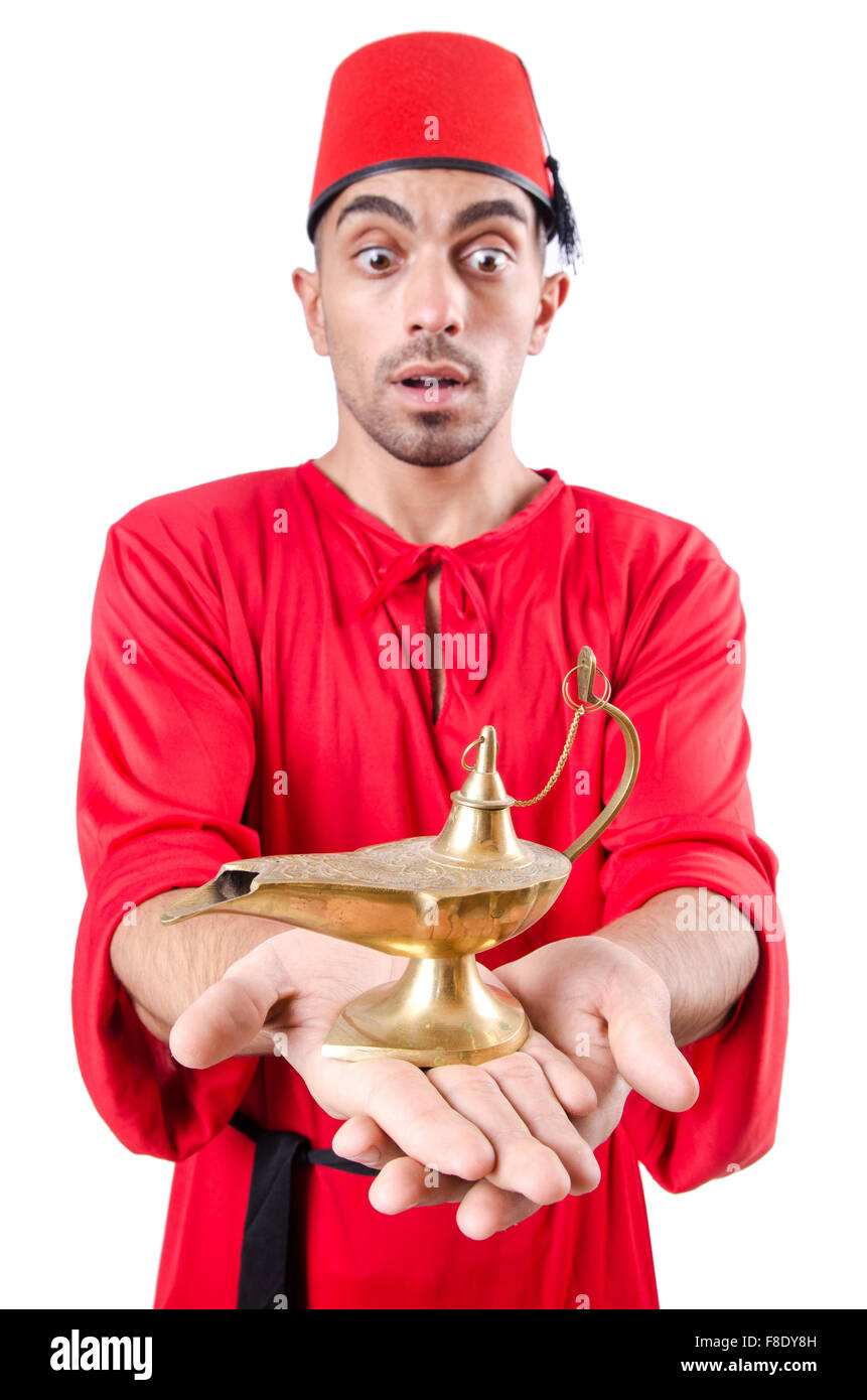 Turk man with lamp on white Stock Photo - Alamy
