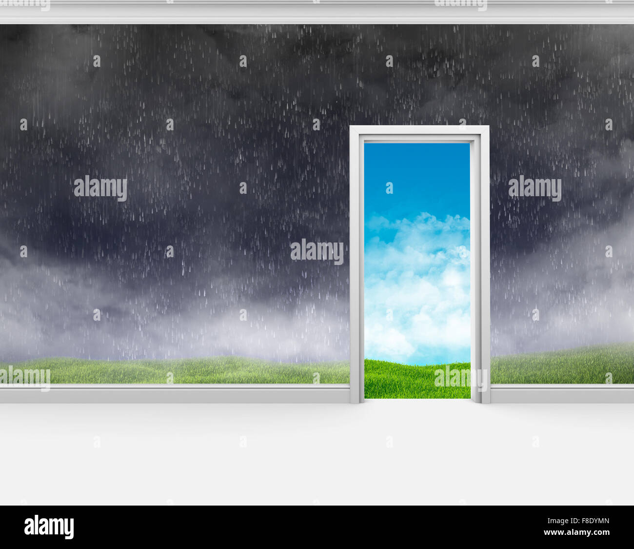 Bad weather on the wall of room and a good outside door Stock Photo - Alamy