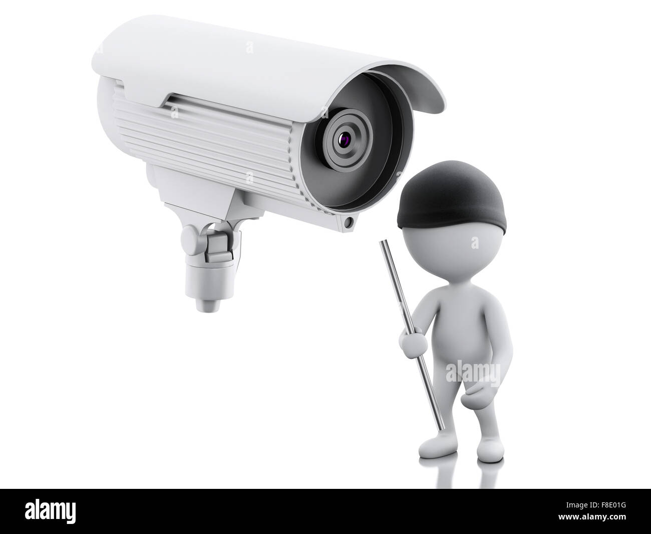 3d image. White people thief and security CCTV camera. Safety concept ...