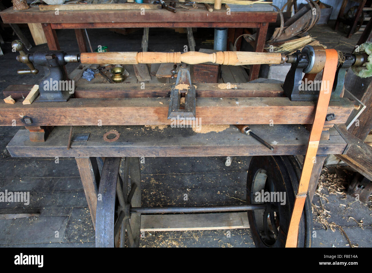 Manually powered woodworking lathe Stock Photo - Alamy