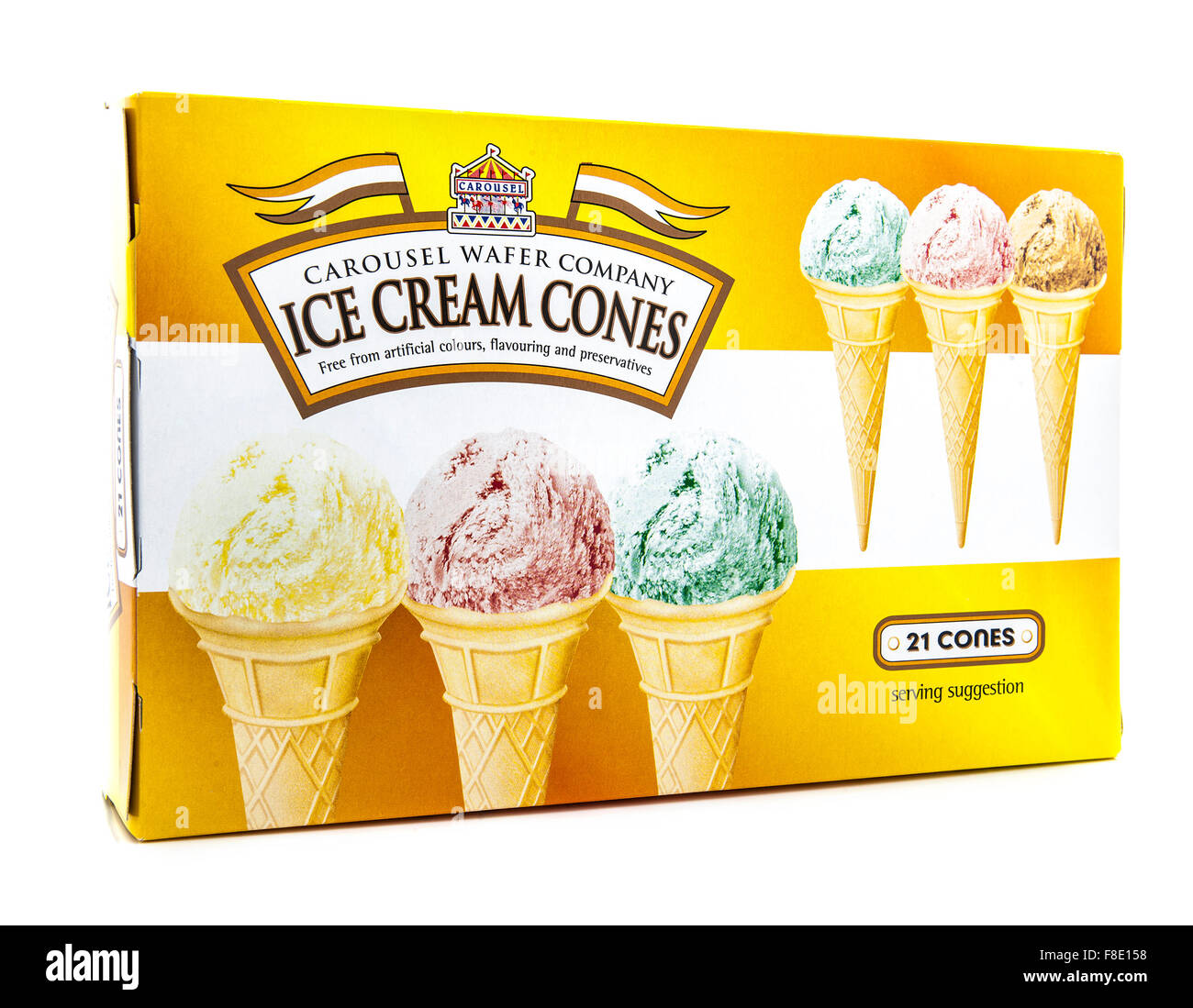 Pack of Carousel Ice Cream Cones on a white background Stock Photo - Alamy