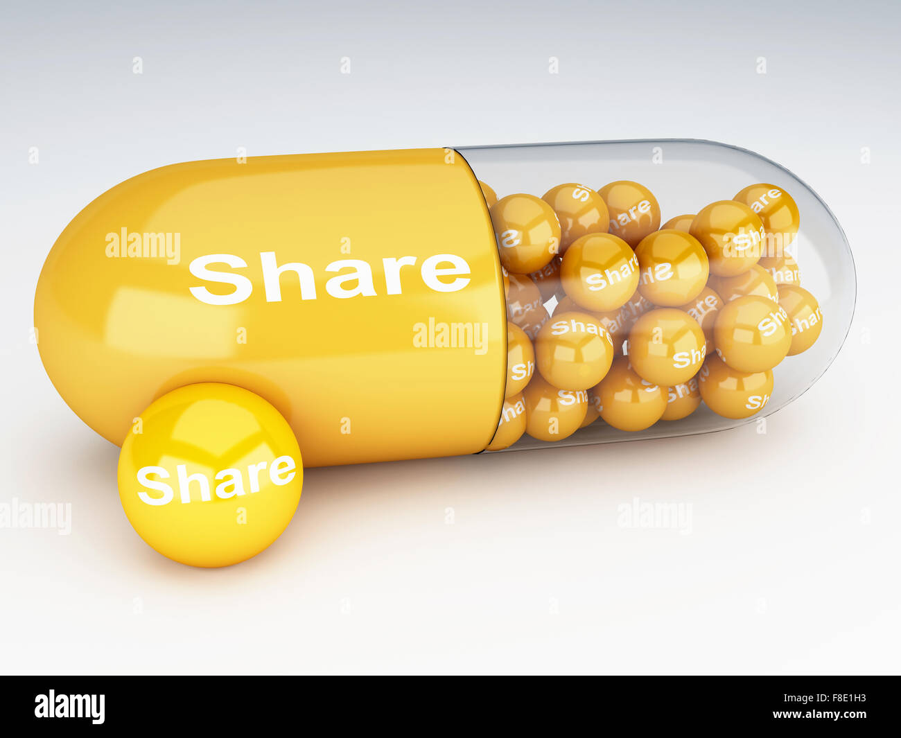 3d renderer image. Pills with share. Social media and networking ...
