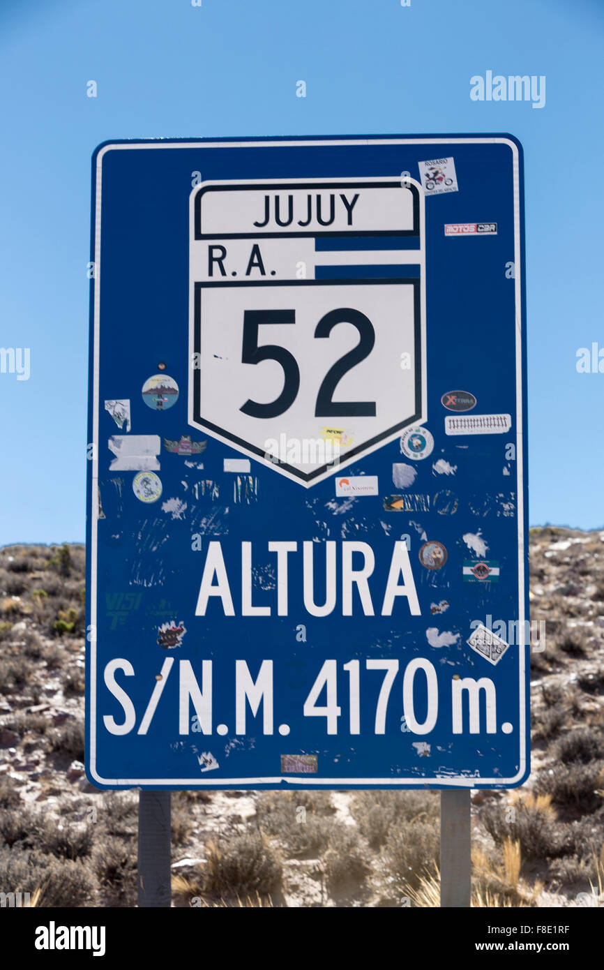Mountain pass sign at 4170, Jujuy, Argentina Stock Photo - Alamy