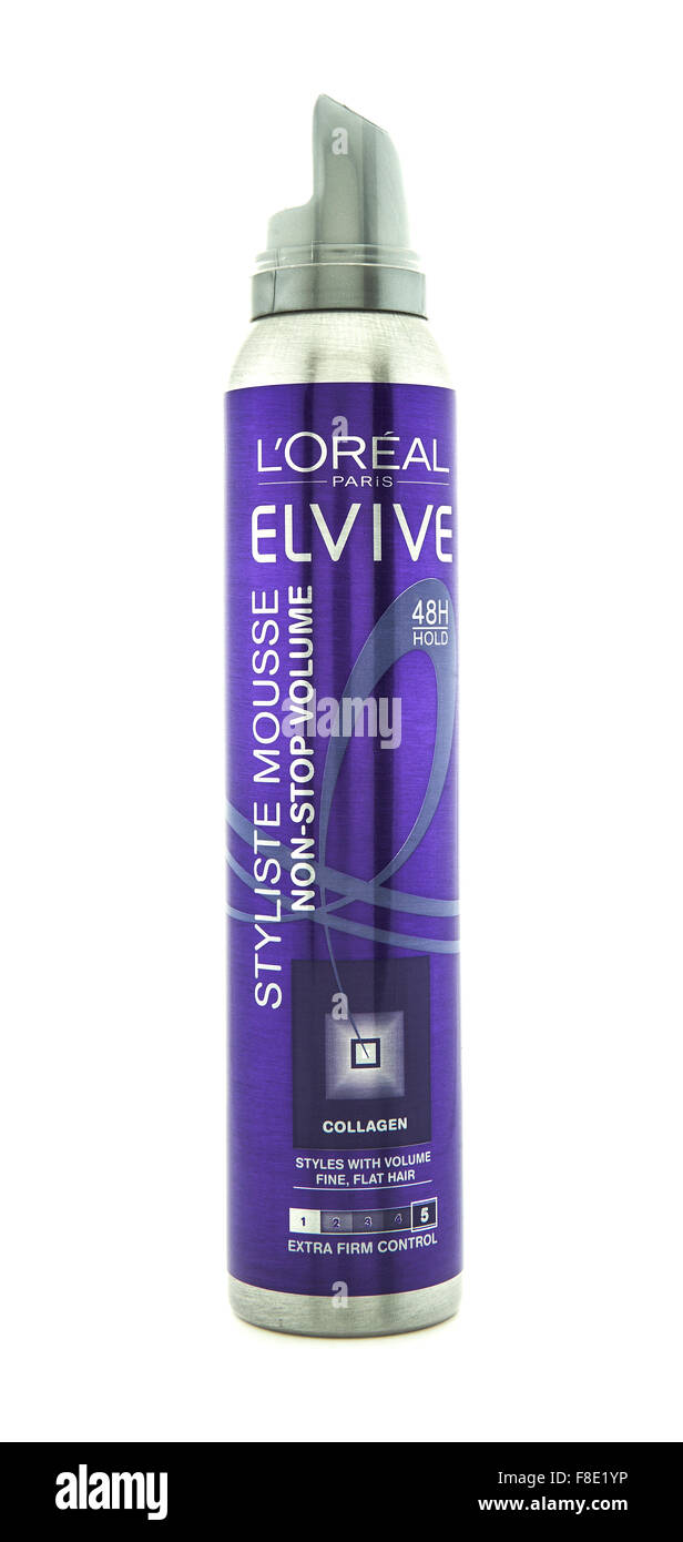 Loreal Elvive Styliste Mousse on a white background Stock Photo - Alamy