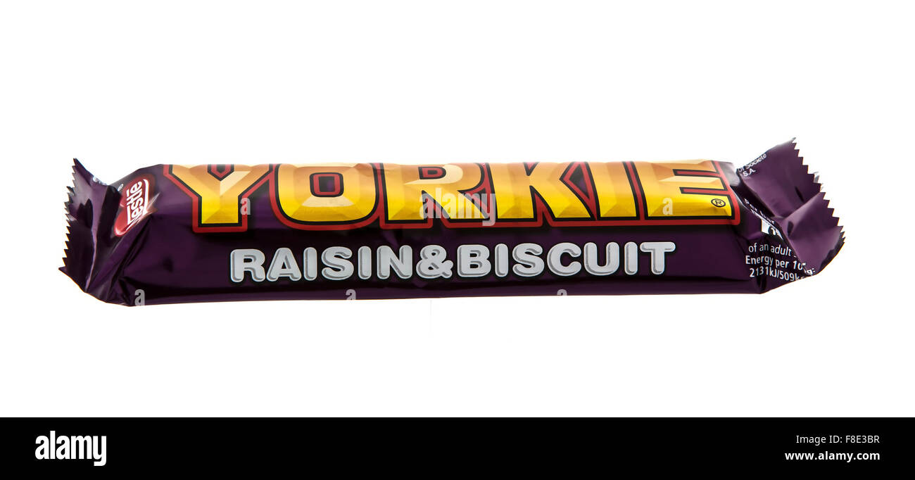Yorkie Raisin and Biscuit chocolate bar on a white background, Yorkie ...