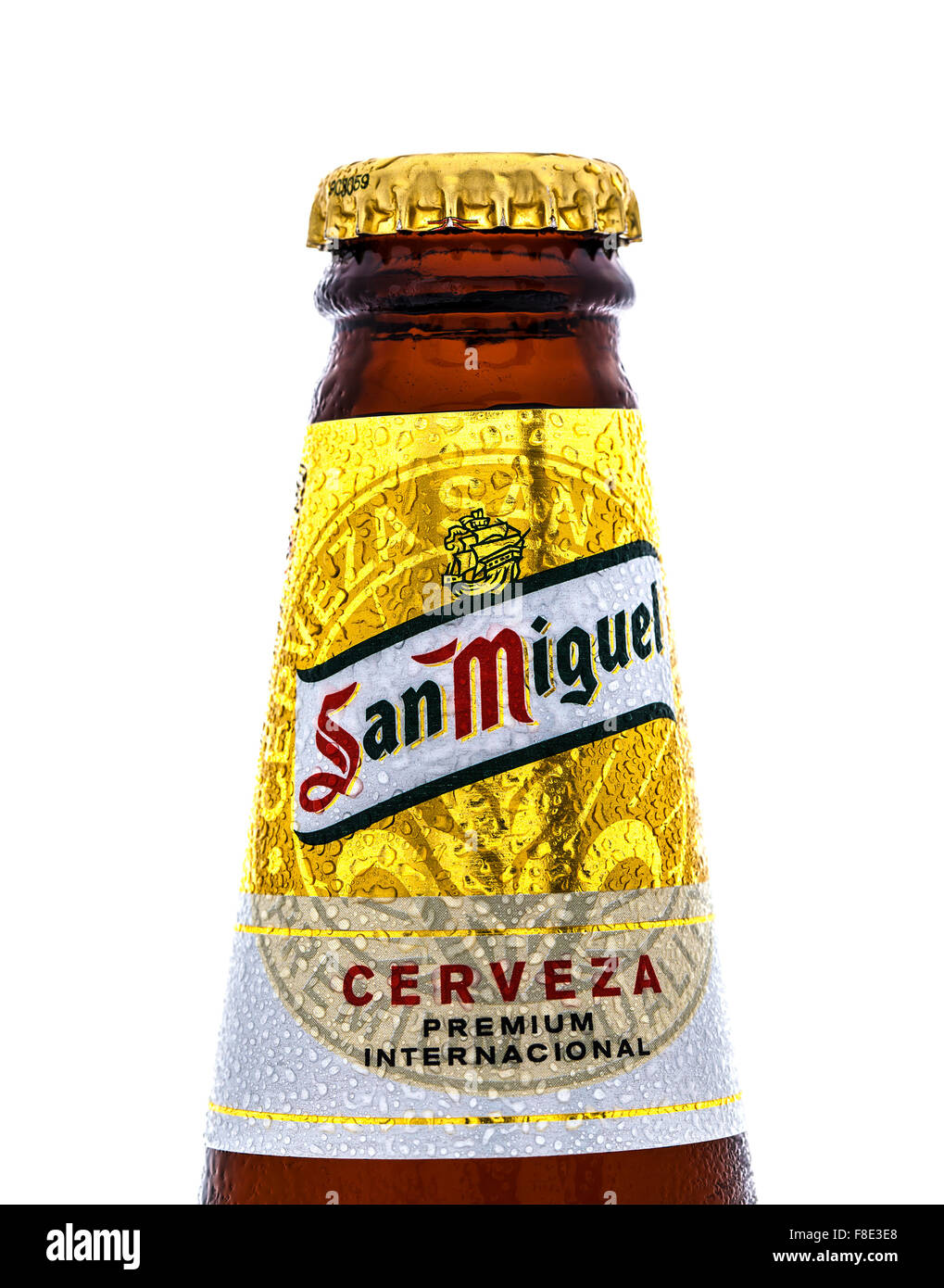 Bottle of Ice Cold San Miguel Beer on a white background, The original ...