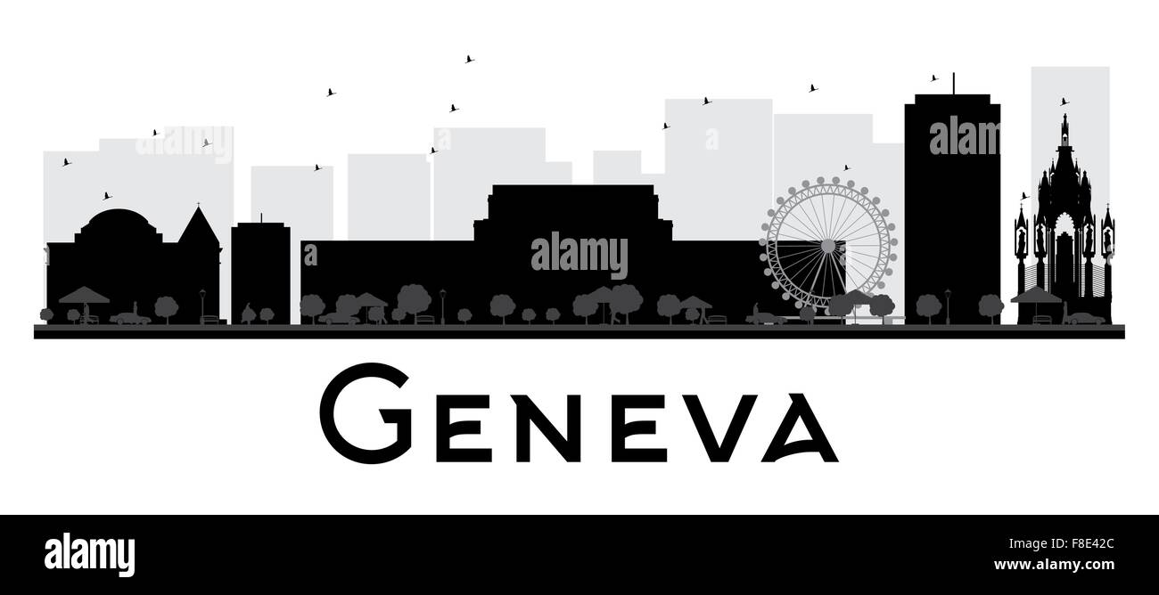 Geneva City skyline black and white silhouette. Vector illustration ...