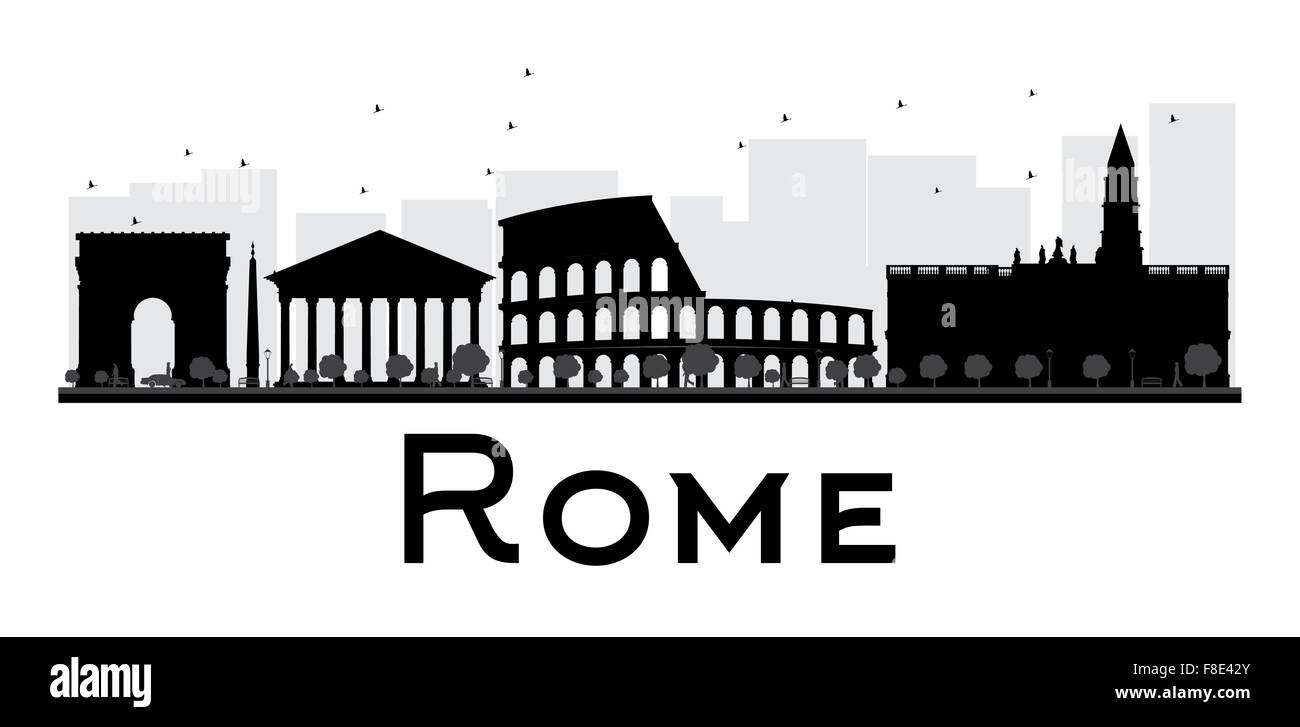 Rome City skyline black and white silhouette. Vector illustration ...