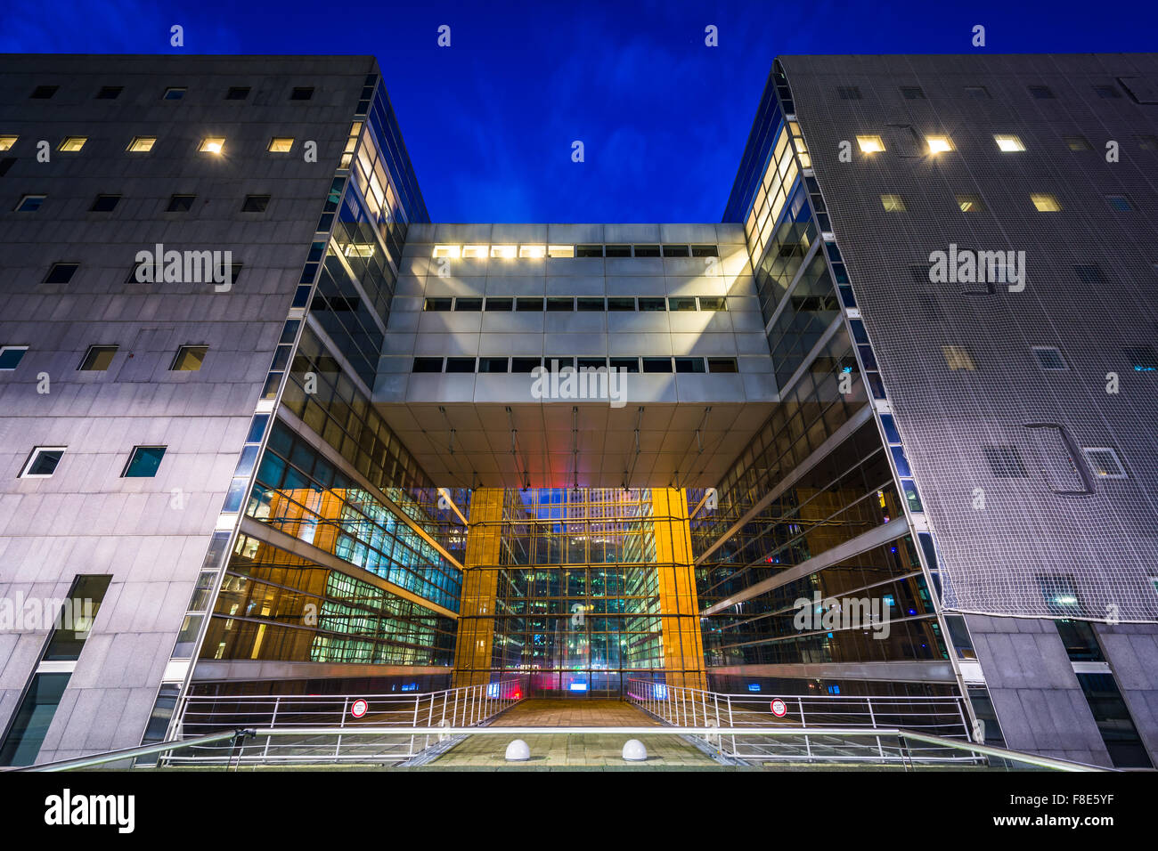 Modern building at night, at La Défense, in Paris, France Stock Photo ...