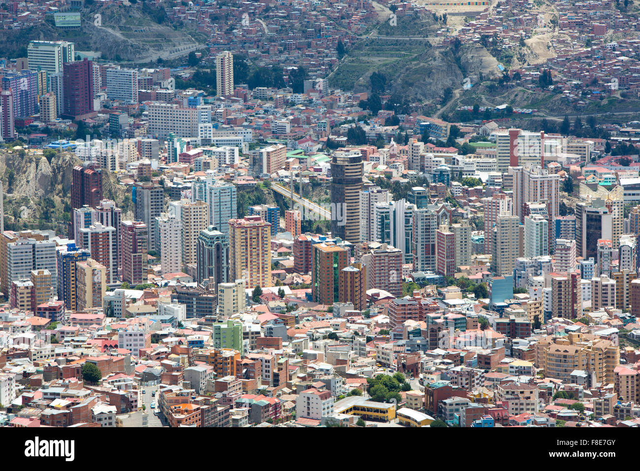 Aerial view of La Paz during the day, capital of Bolivia. Downtown of ...