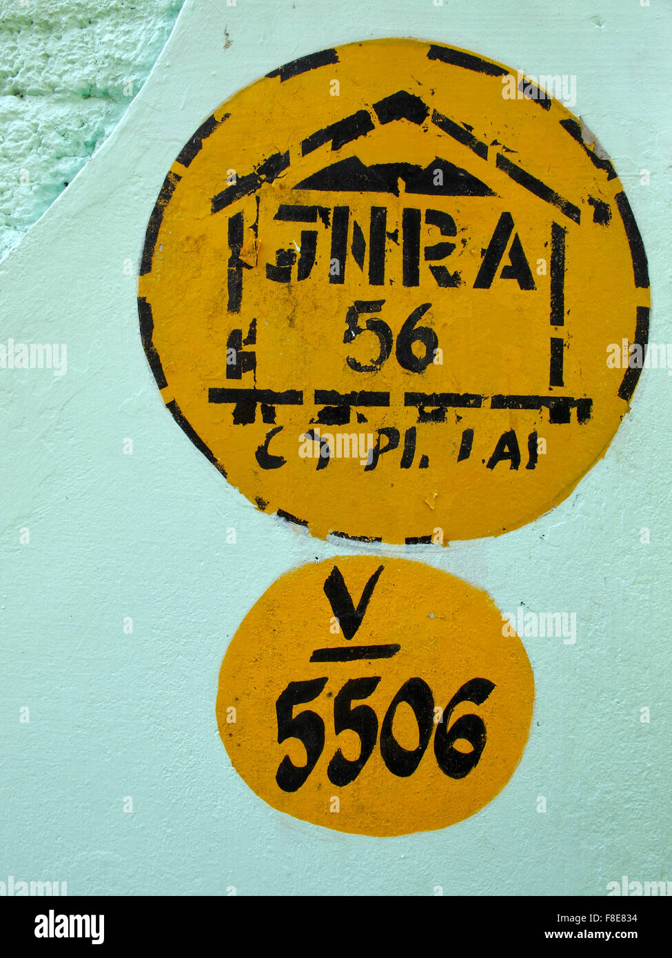 House number on a colourful wall, Varkala, Kerala, India Stock Photo ...