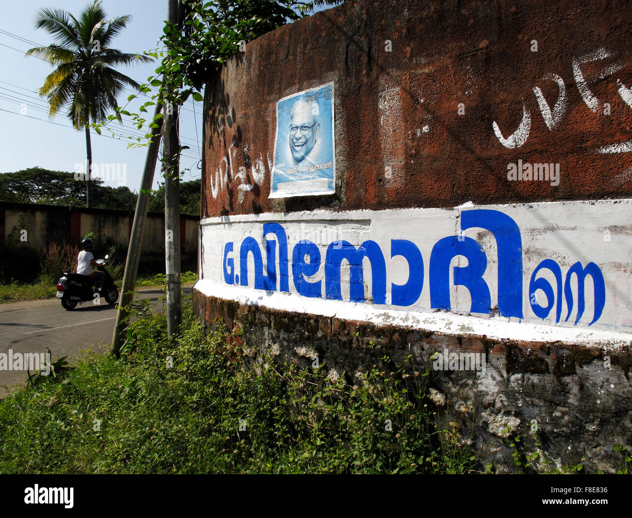 Election candidate poster on a wall in Varkala, Kerala, India Stock ...