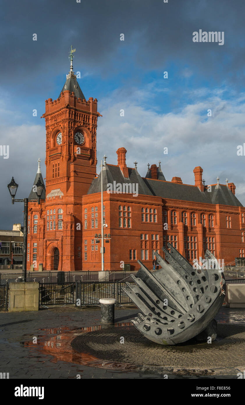 The Pierhead Building in Cardiff Bay, Wales. Also shows the Merchant ...