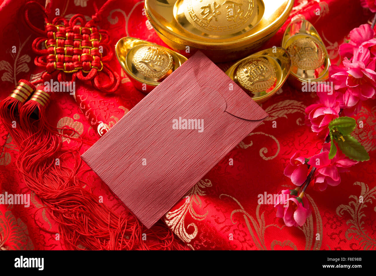 Chinese new year festival decorations, blank ang pow with copy space ...