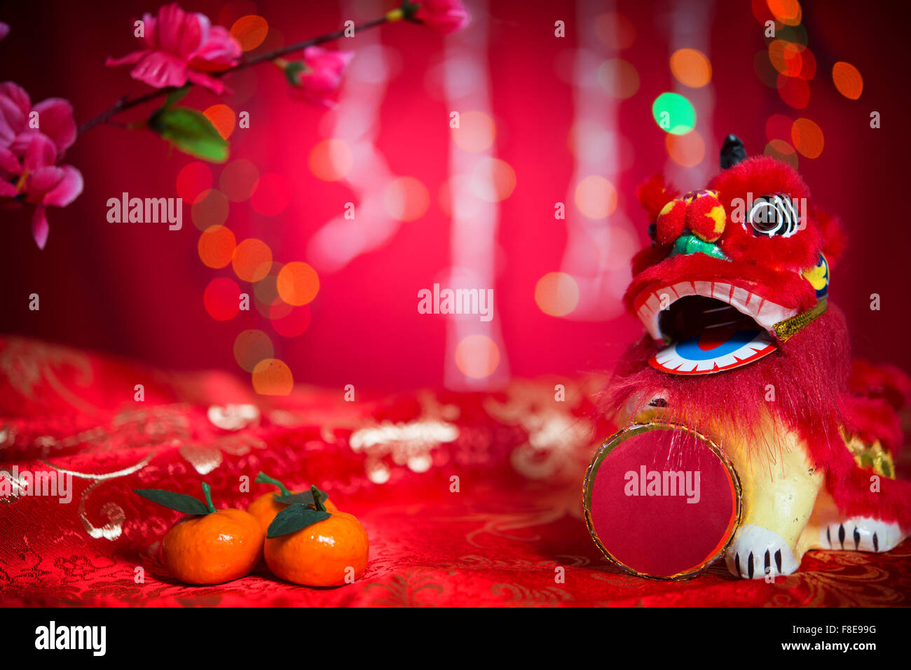 Chinese new year festival decorations, miniature dancing lion and ...