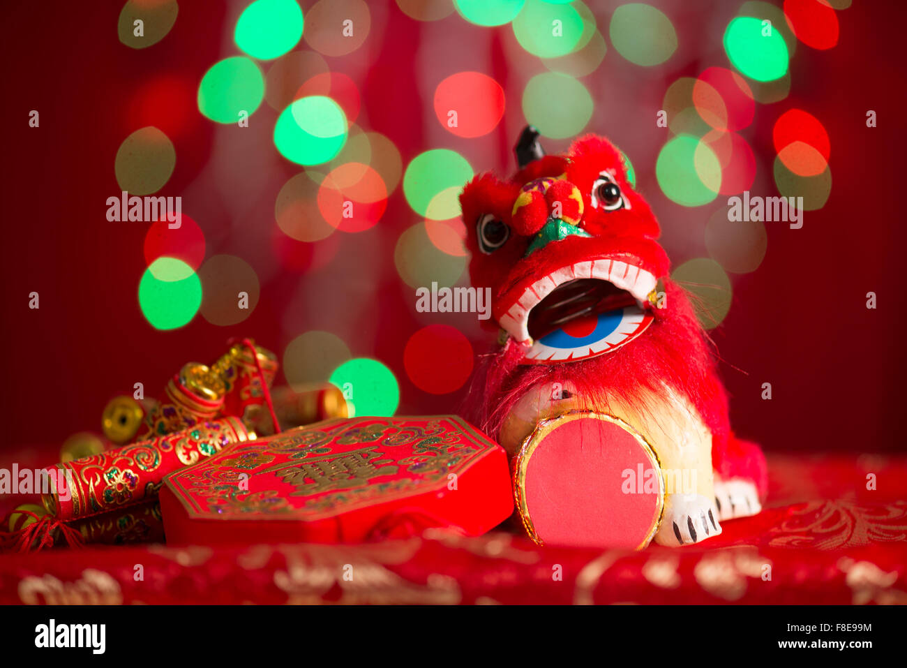 Chinese new year festival decorations, miniature dancing lion and ...
