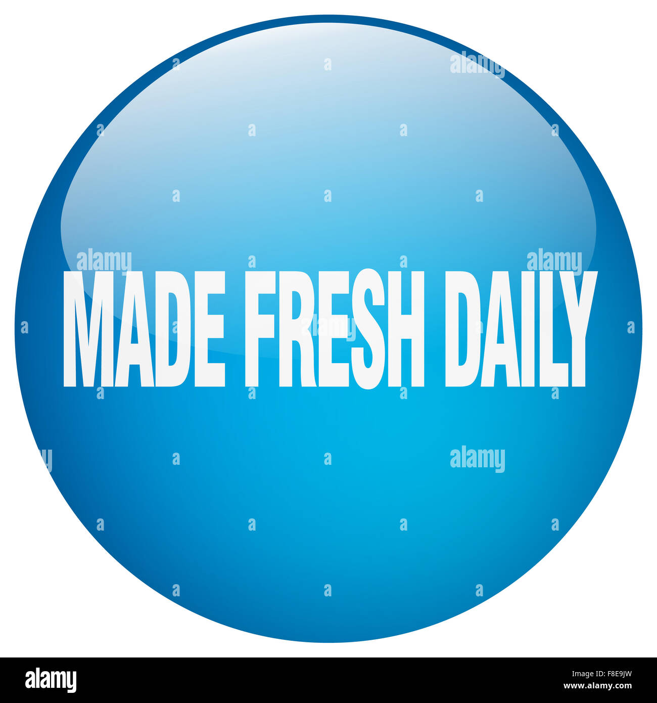 made fresh daily blue round gel isolated push button Stock Photo - Alamy