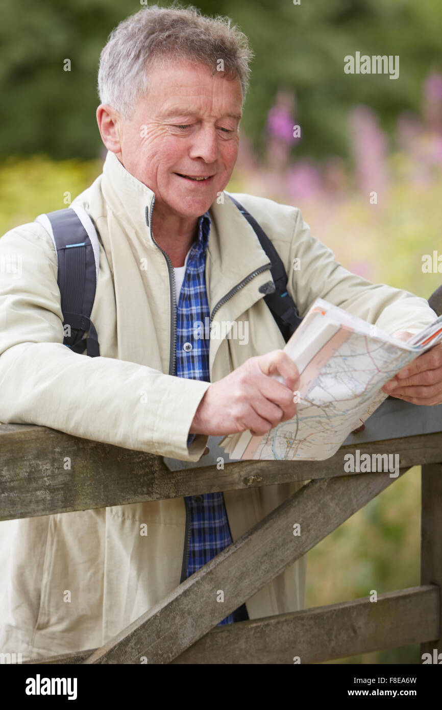 Senior Man Hiking In Countryside Stock Photo - Alamy