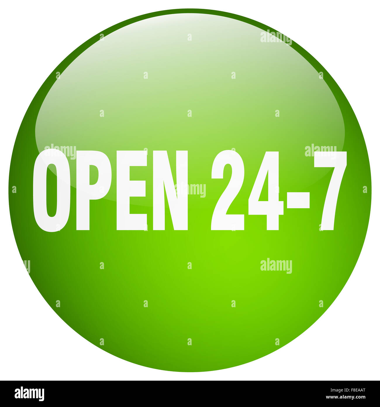 open 24 7 green round gel isolated push button Stock Photo - Alamy
