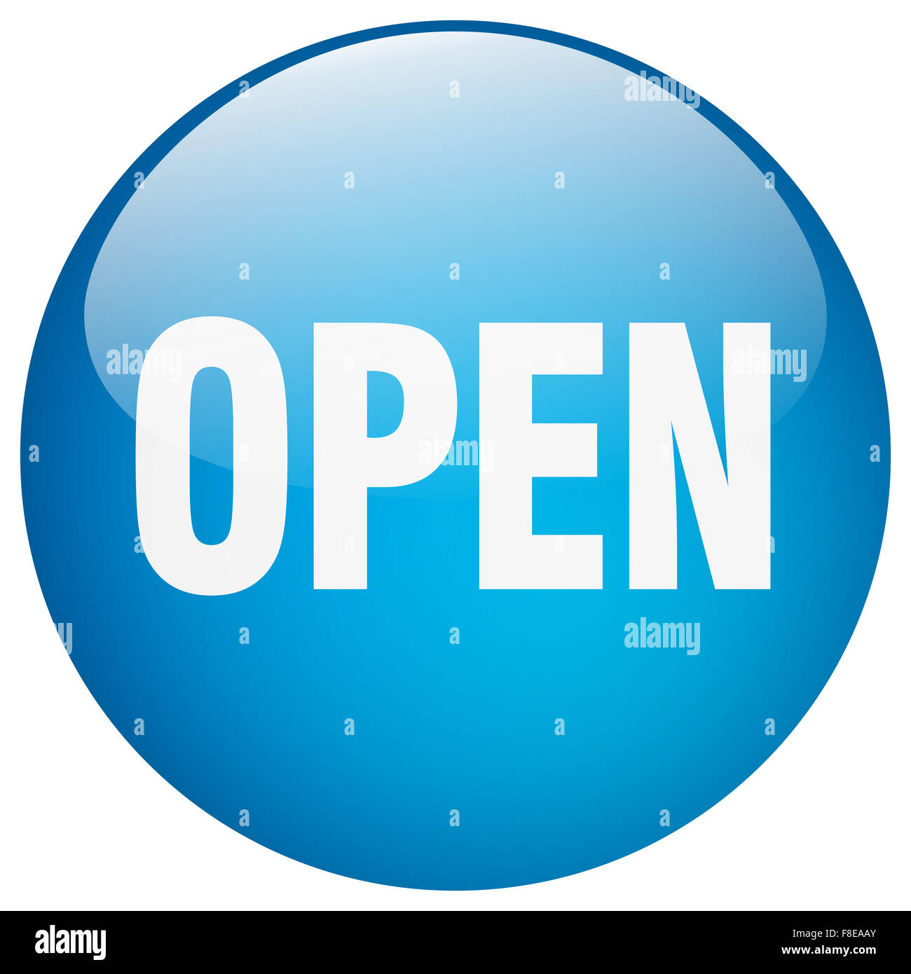 open blue round gel isolated push button Stock Photo - Alamy