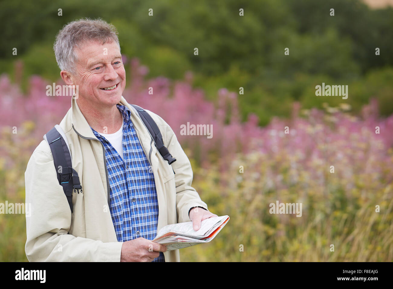 Senior Man Enjoying Hike In The Countryside Stock Photo - Alamy