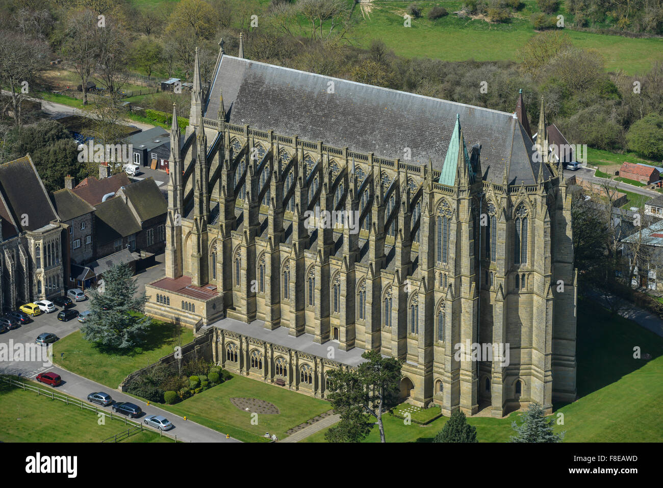 An aerial view of the Chapel of Lancing College in Sussex Stock Photo ...