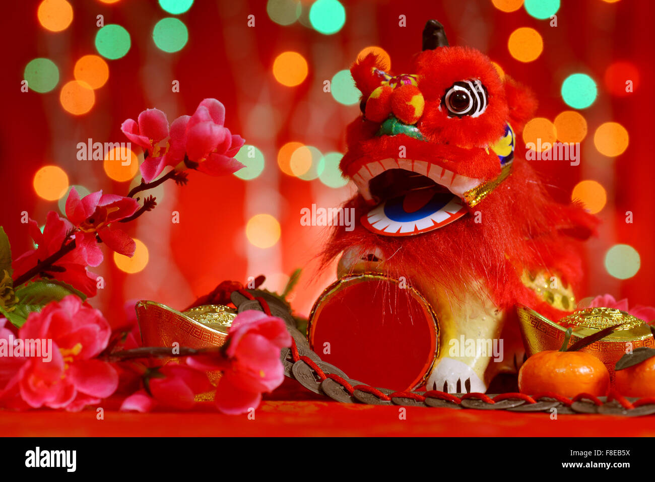Chinese new year festival decorations, miniature dancing lion and ...