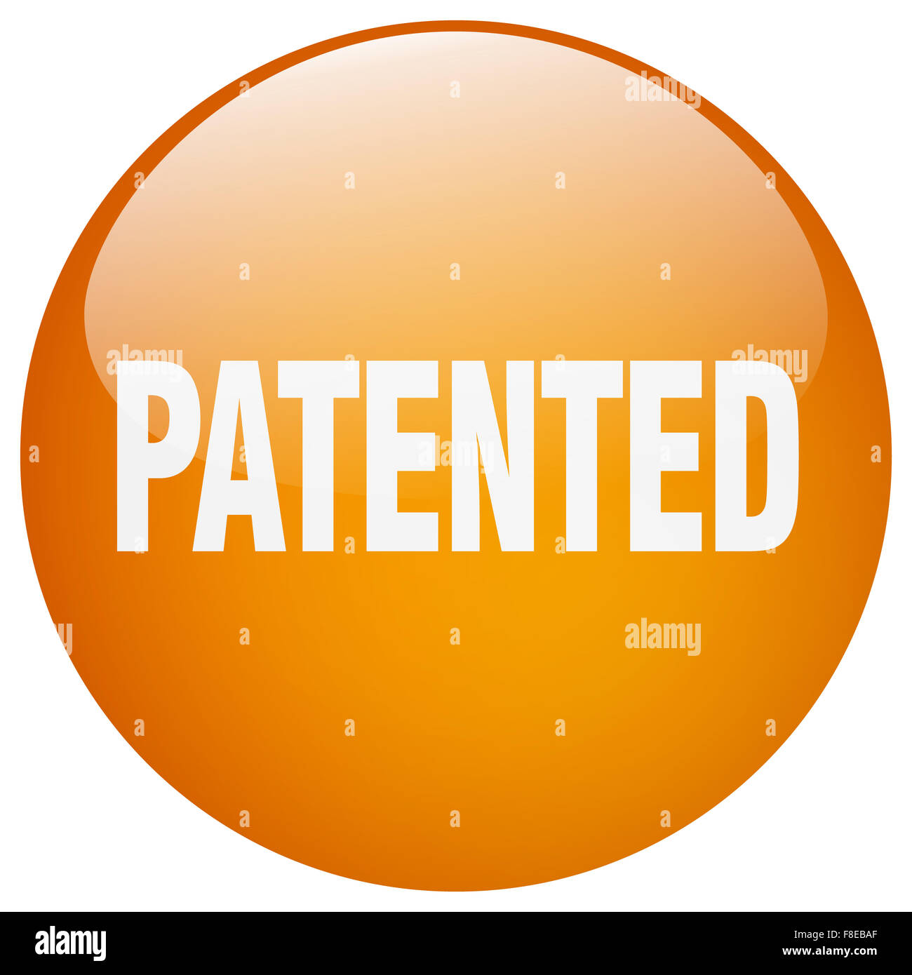 patented orange round gel isolated push button Stock Photo - Alamy