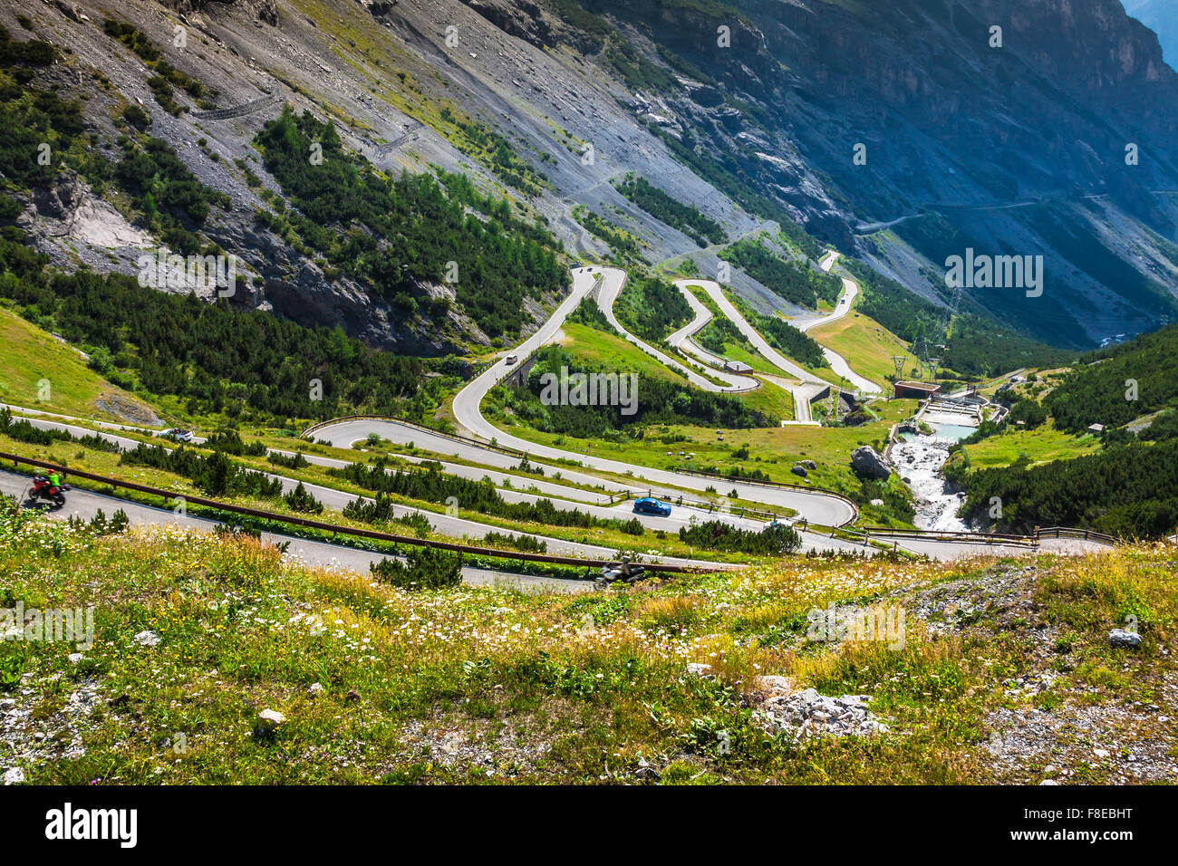 serpentine mountain road in Italian Alps, Stelvio pass, Passo dello ...