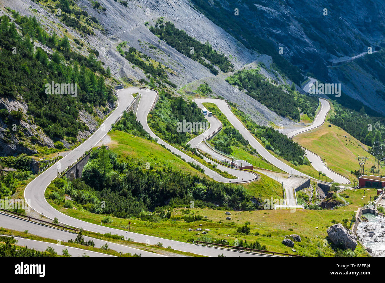 serpentine mountain road in Italian Alps, Stelvio pass, Passo dello ...