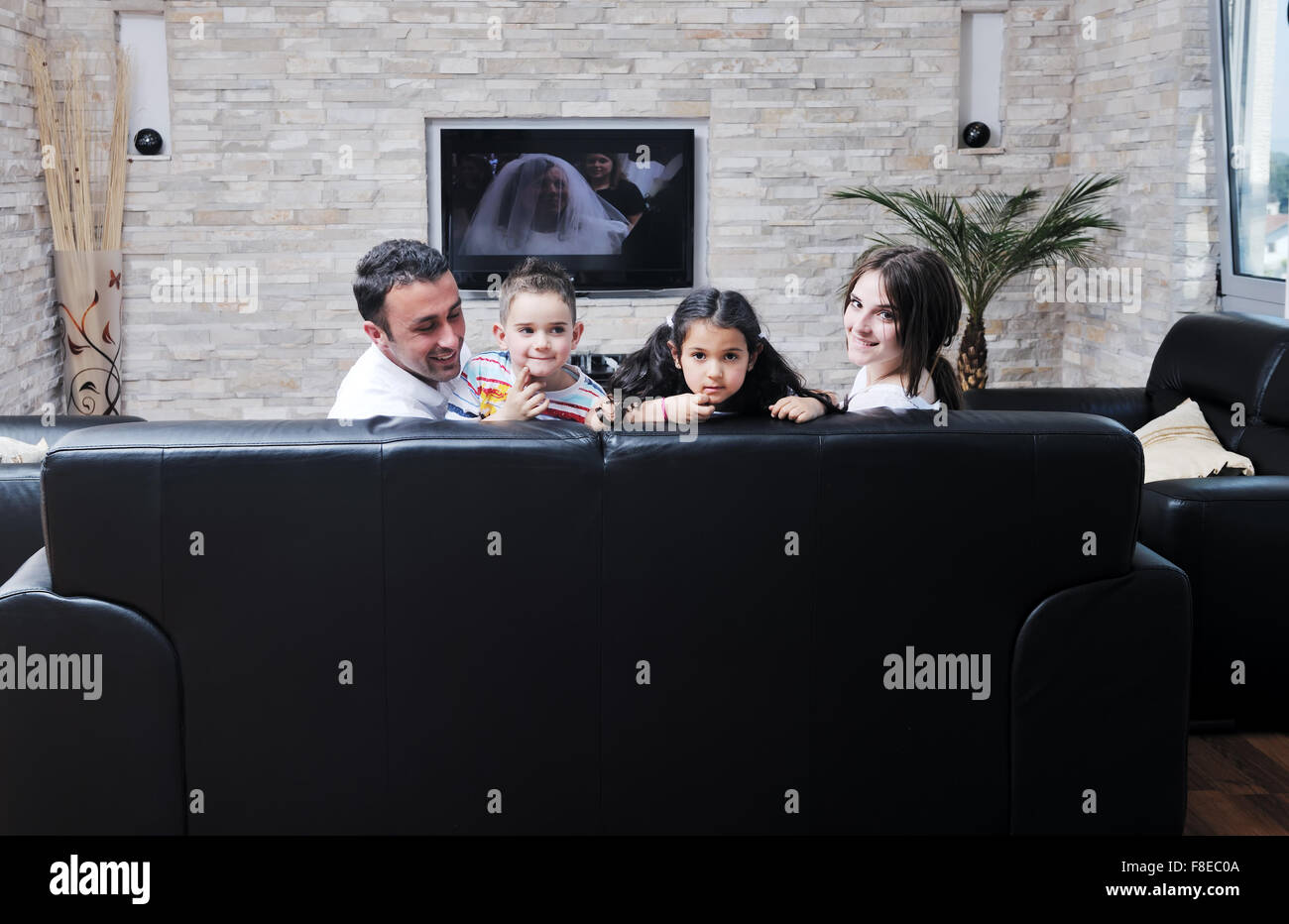 happy young family relax and have fun at modern home indooor Stock ...