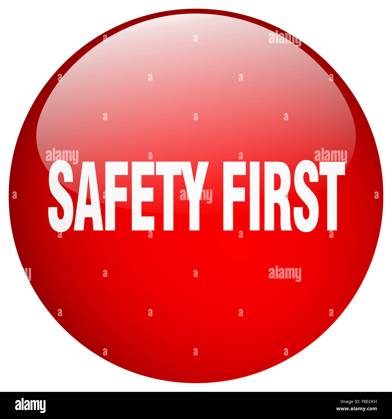safety first red round gel isolated push button Stock Photo - Alamy