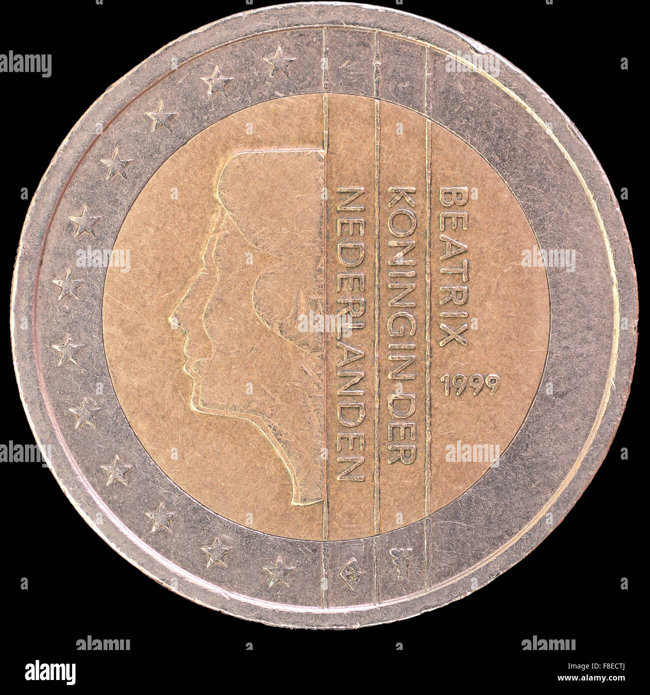 National side of two euro coin issued by Netherlands isolated on a ...