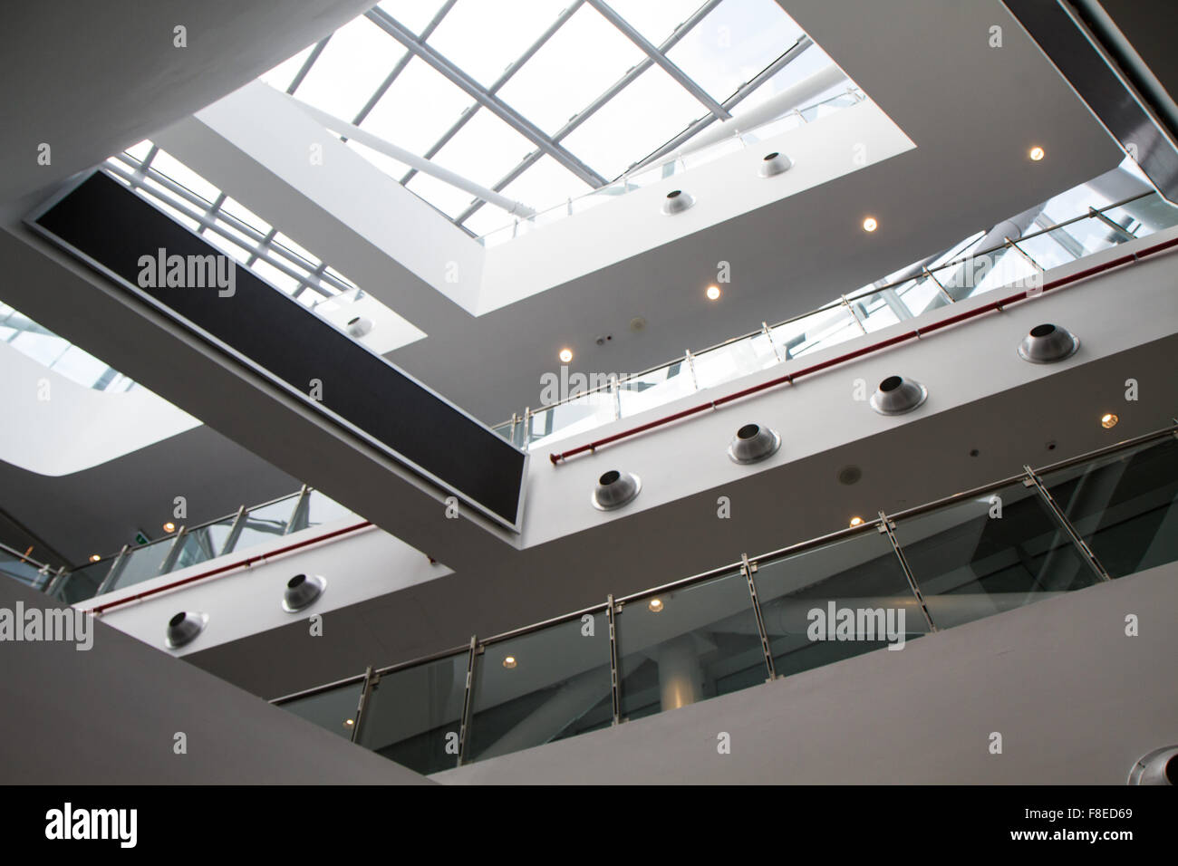 interior detail of modern building with glass windows and air vent ...