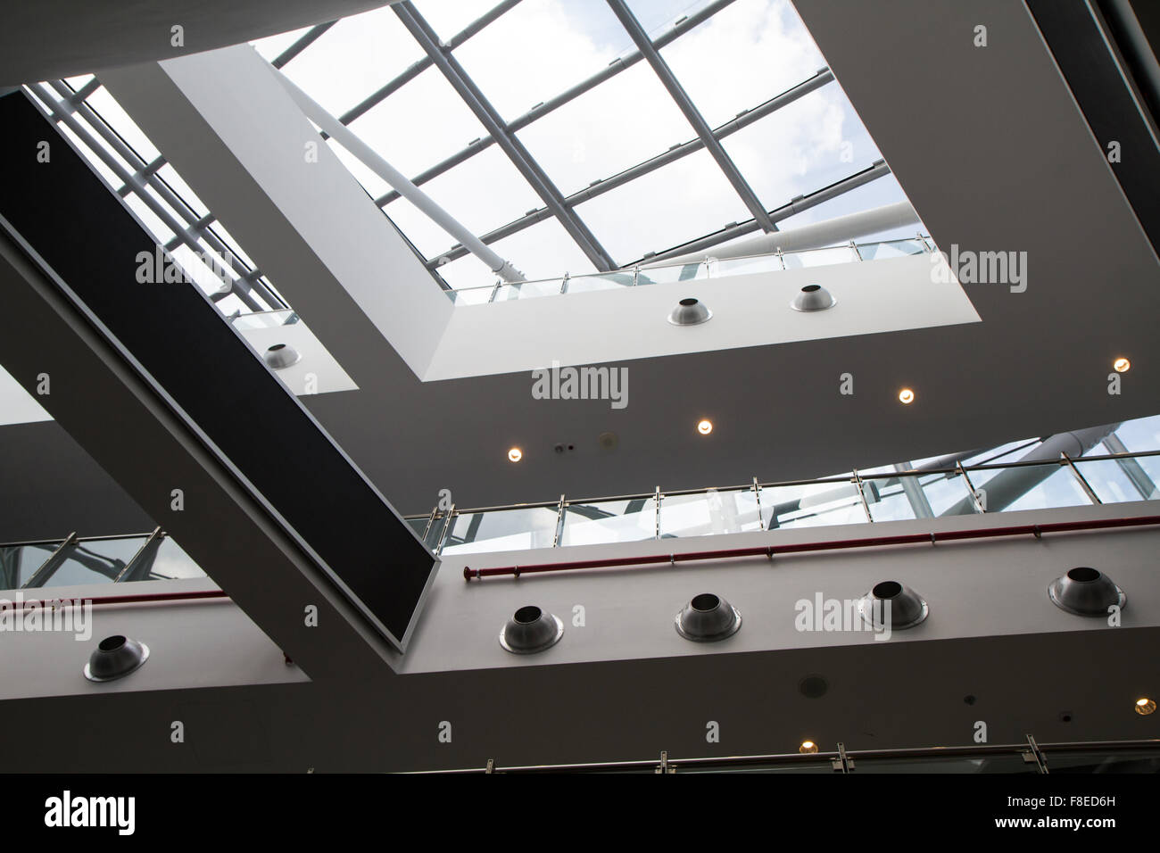 interior detail of modern building with glass windows and air vent ...