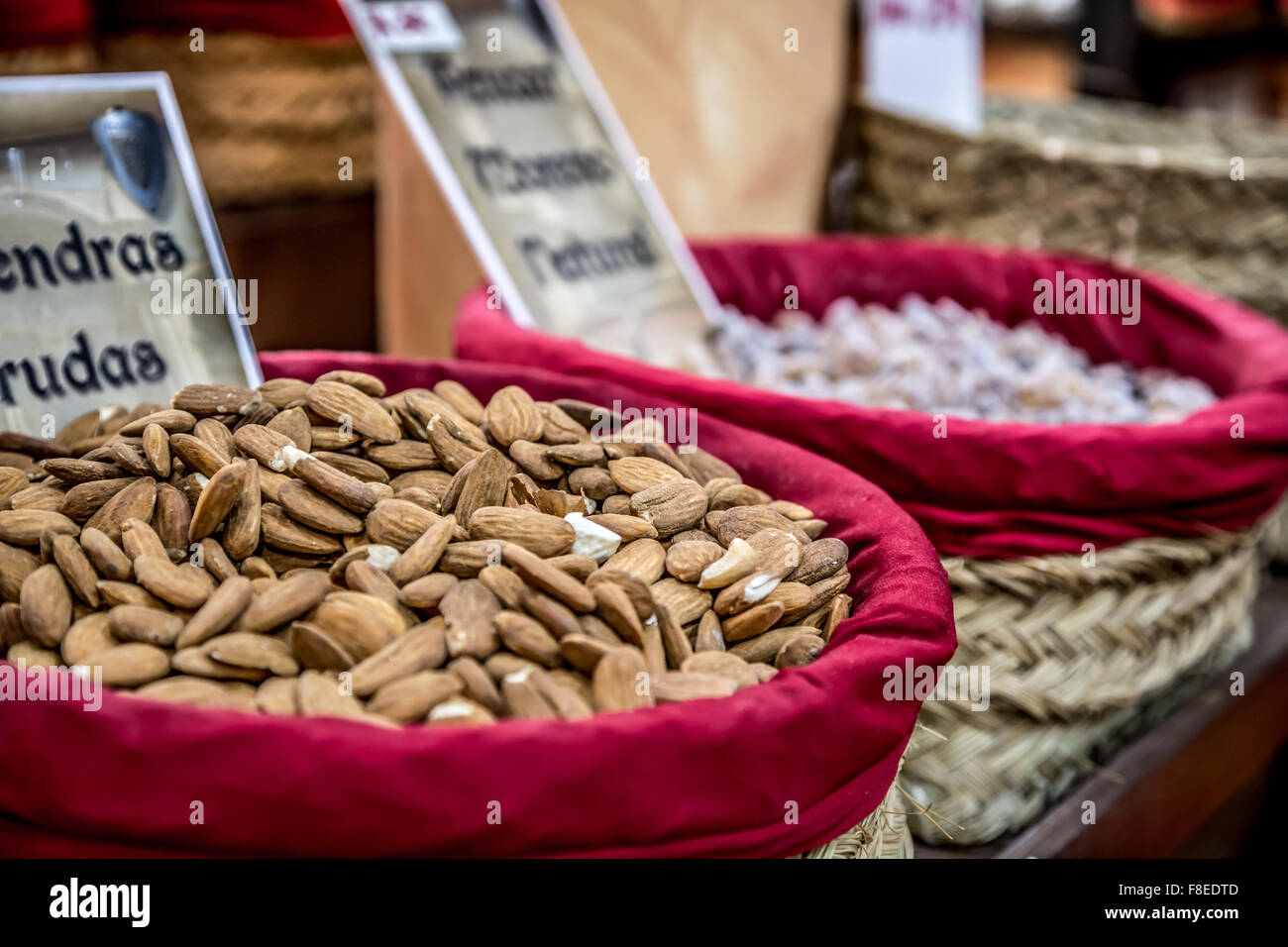 Spices, seeds and tea sold in a traditional market in Granada, Spain ...