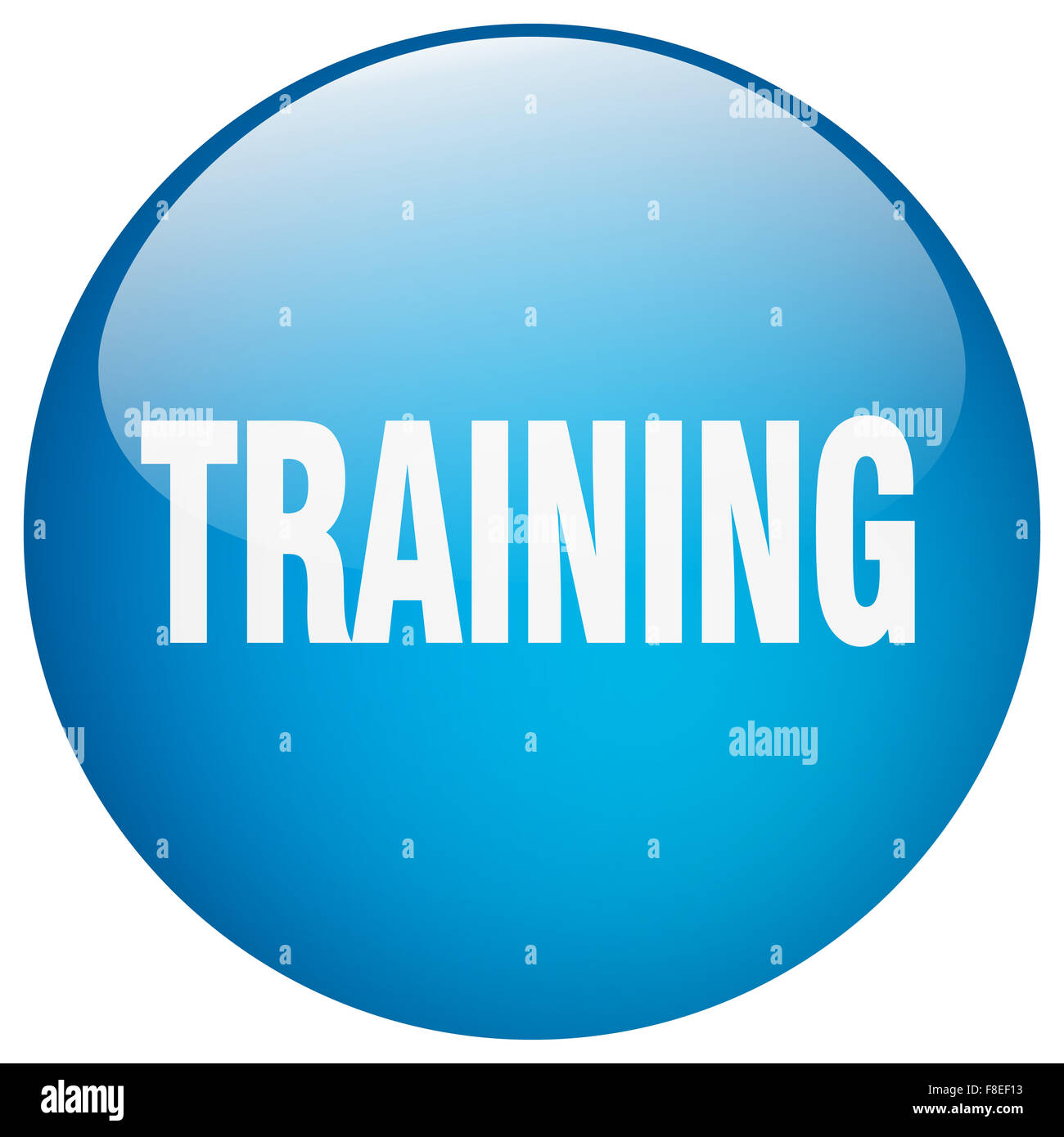 training blue round gel isolated push button Stock Photo - Alamy