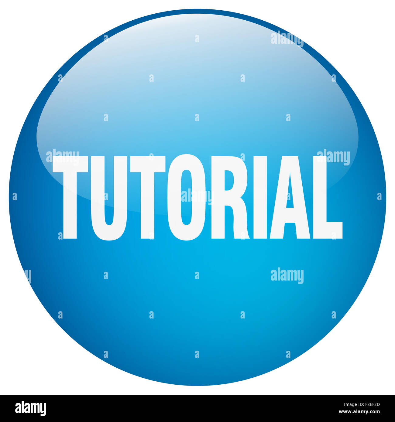 tutorial blue round gel isolated push button Stock Photo - Alamy