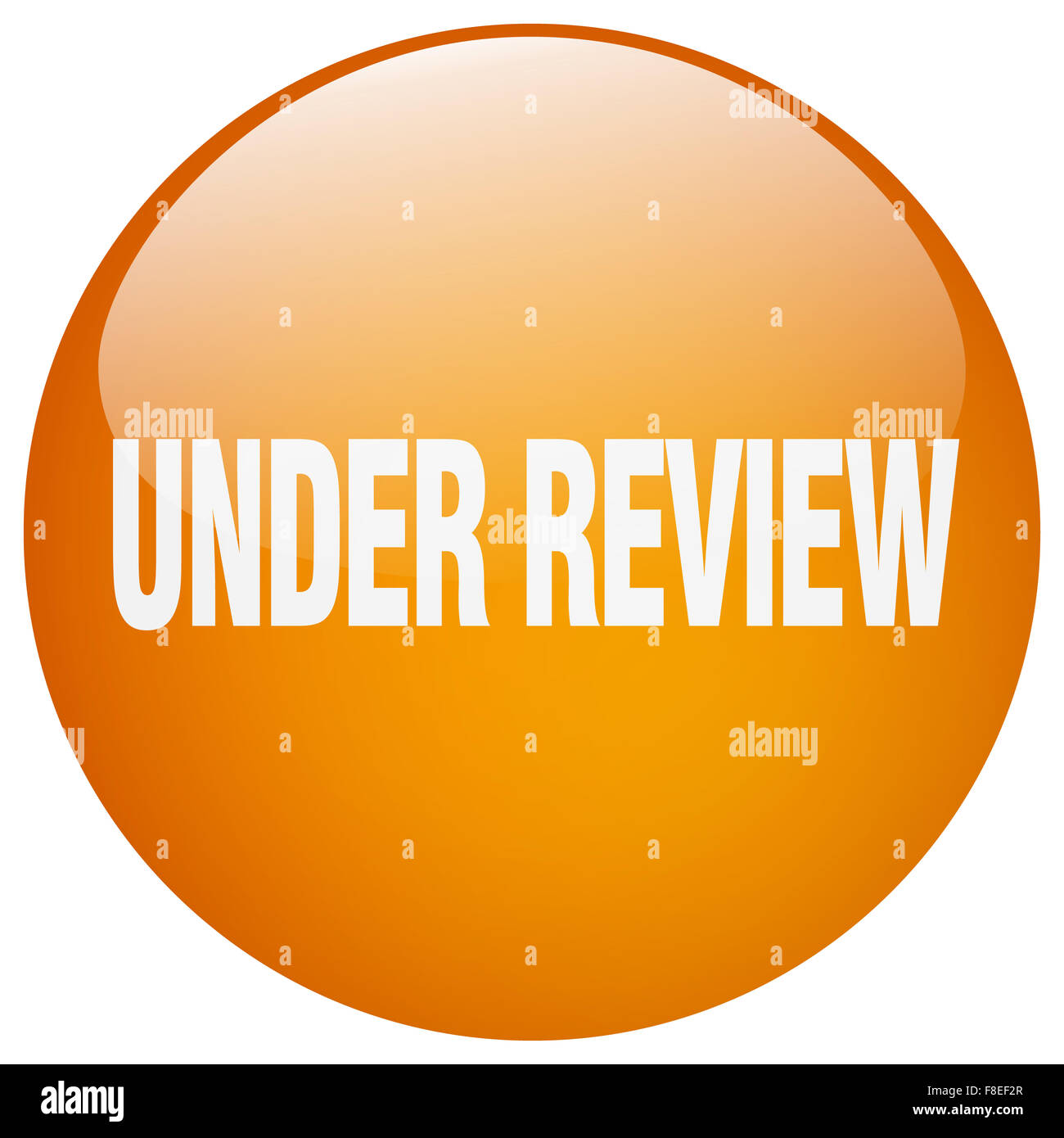 under review orange round gel isolated push button Stock Photo - Alamy