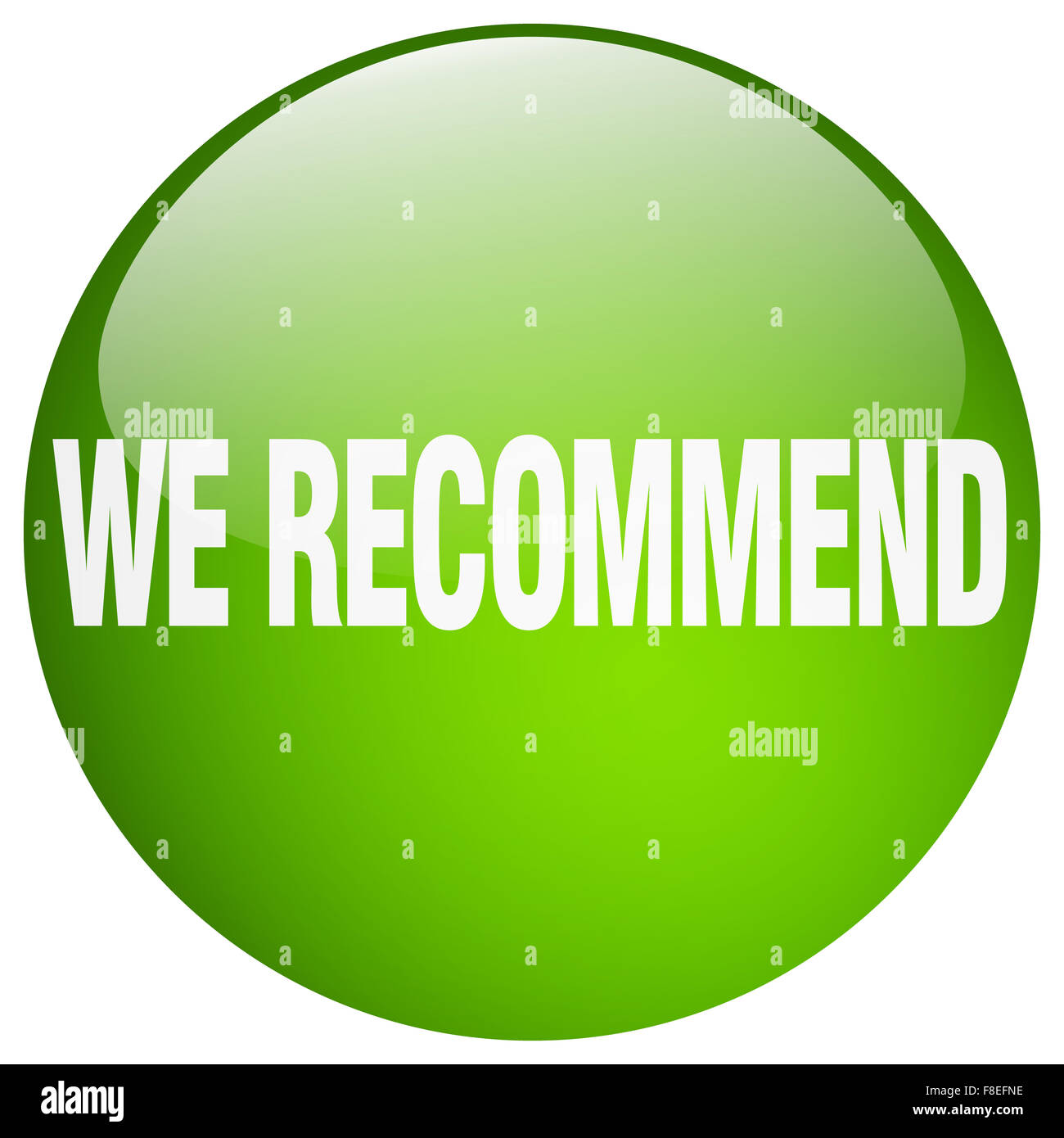 we recommend green round gel isolated push button Stock Photo - Alamy