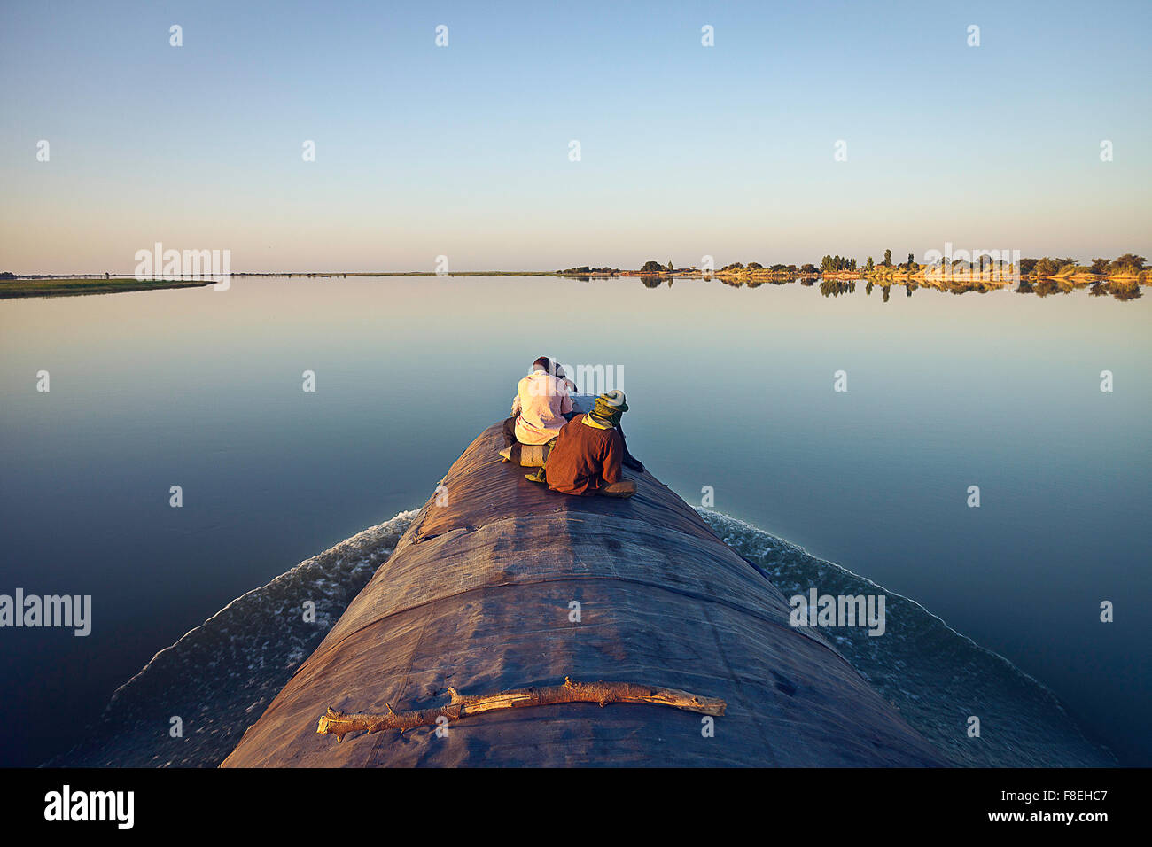 The Niger river seen from the roof top of a small cargo boat, a pinnace ...