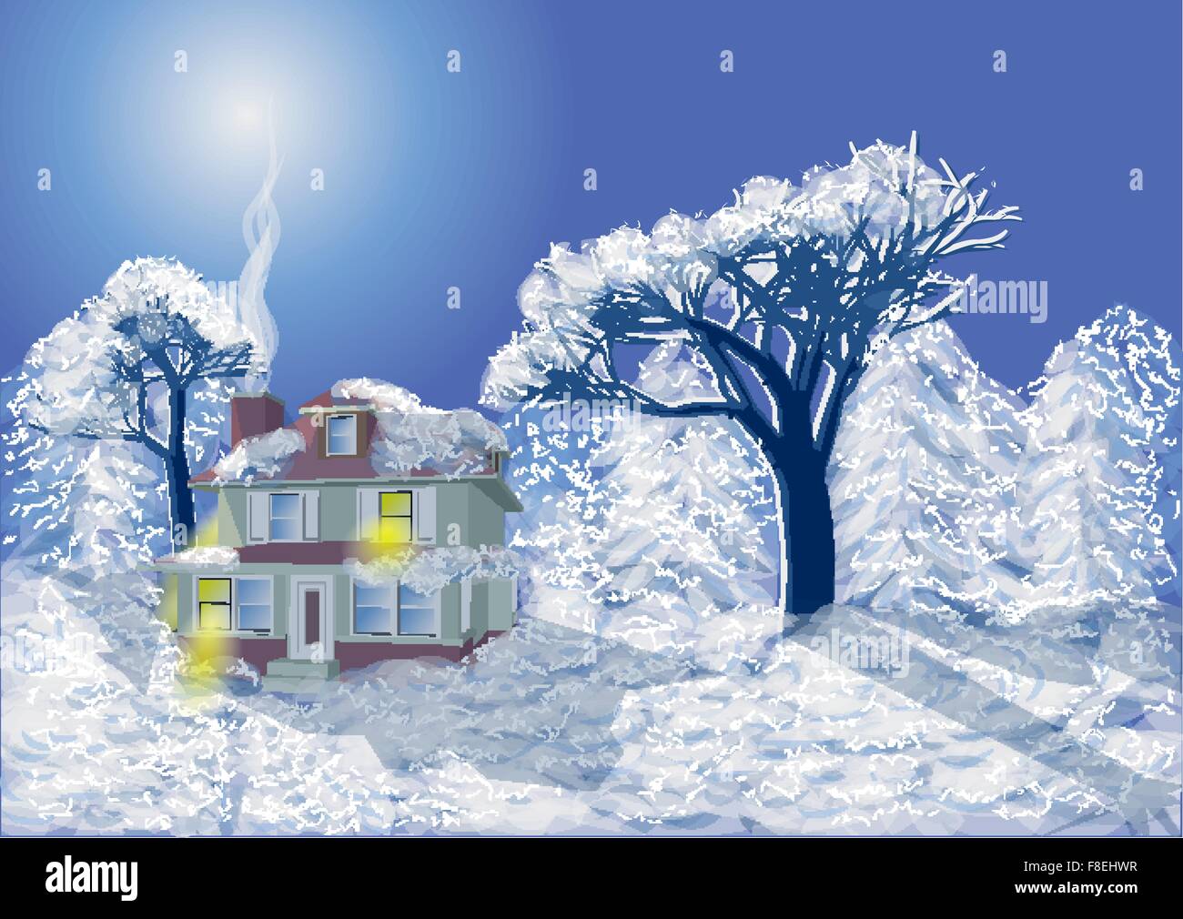 winter house under snow in blue forest Stock Vector Image & Art - Alamy