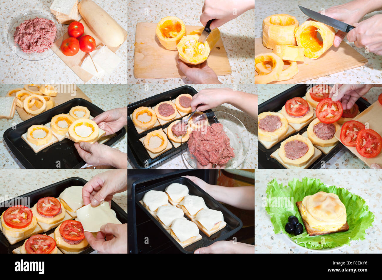 series stages of cooking of baked stuffed vegetable marrow Stock Photo ...