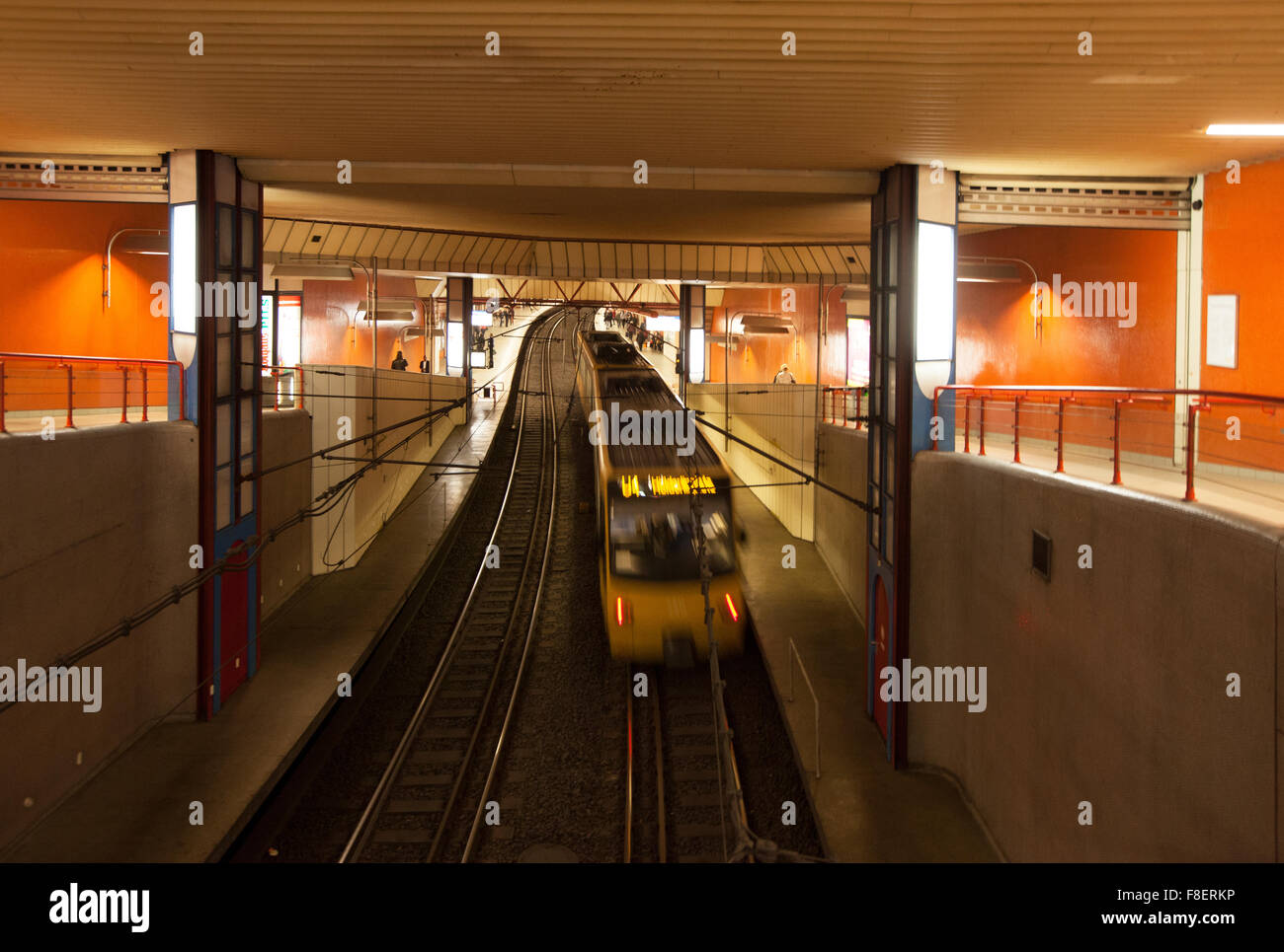 Image shows a Stadtbahn train leaving an underground station at U ...