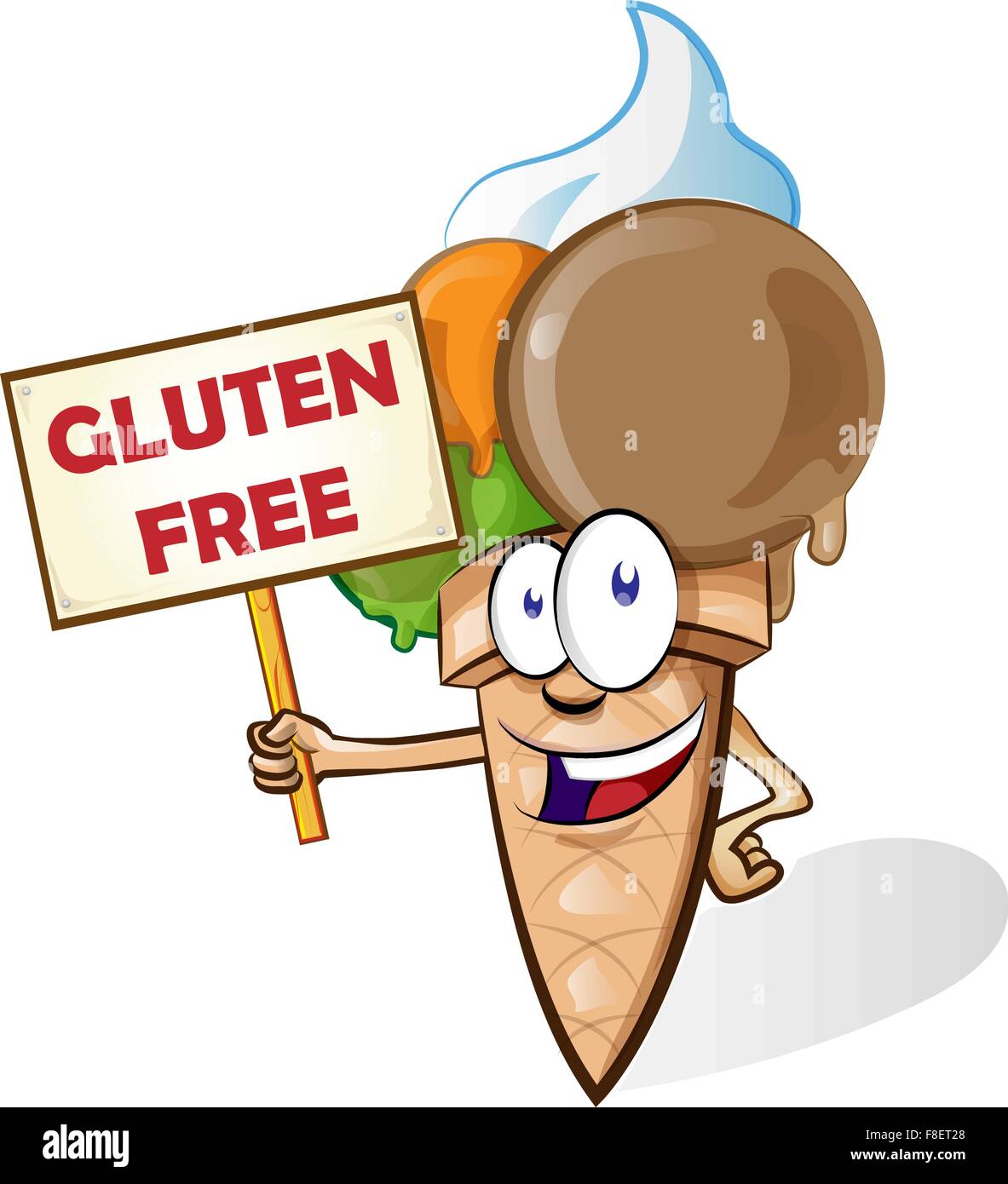 Ice cream cartoon with gluten free signboard isolated Stock Vector ...