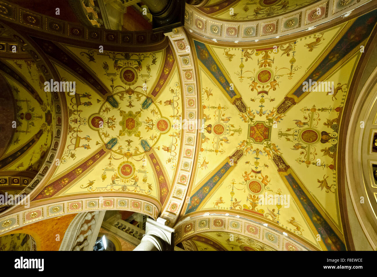 The beautiful ceiling of the foyer in the Hungarian State Opera House ...
